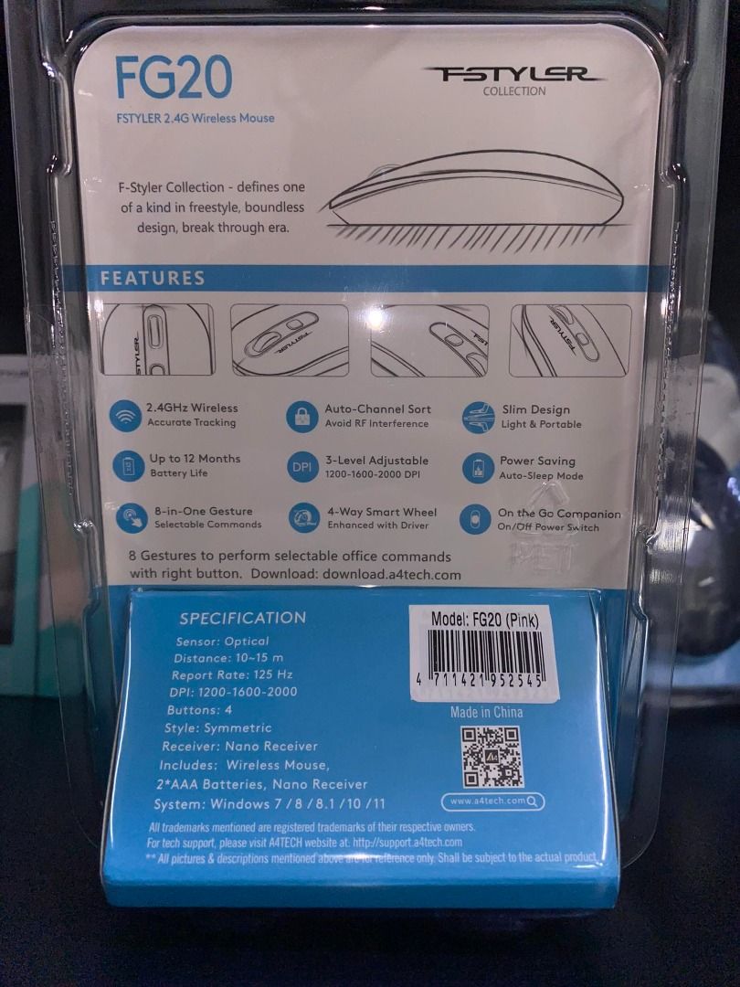 A4Tech FG20 Fstyler Wireless Mouse Pink, Computers & Tech, Parts ...