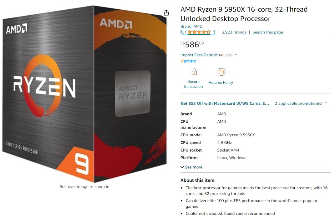 AMD 5950X CPU, Computers & Tech, Parts & Accessories, Computer Parts on Carousell