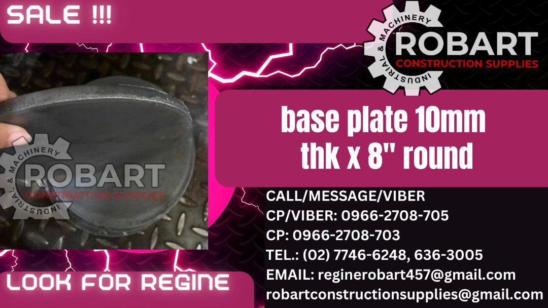 base plate 10mm thk x 8'' round, Commercial & Industrial, Construction ...