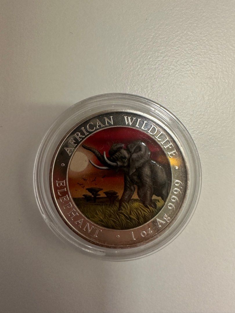 1 oz 9999 Silver Somalia Elephant 2016 Coin Colorized and Gold Gilded ...