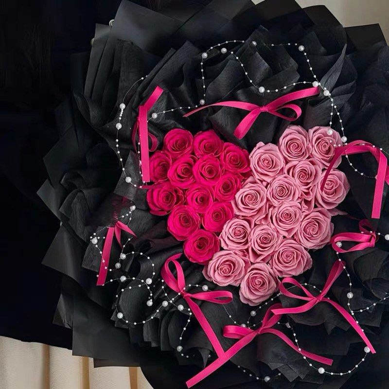 26 Stalks DIY Everlasting Pink Punk Rose Preserved Soap Flower Bouquet ...