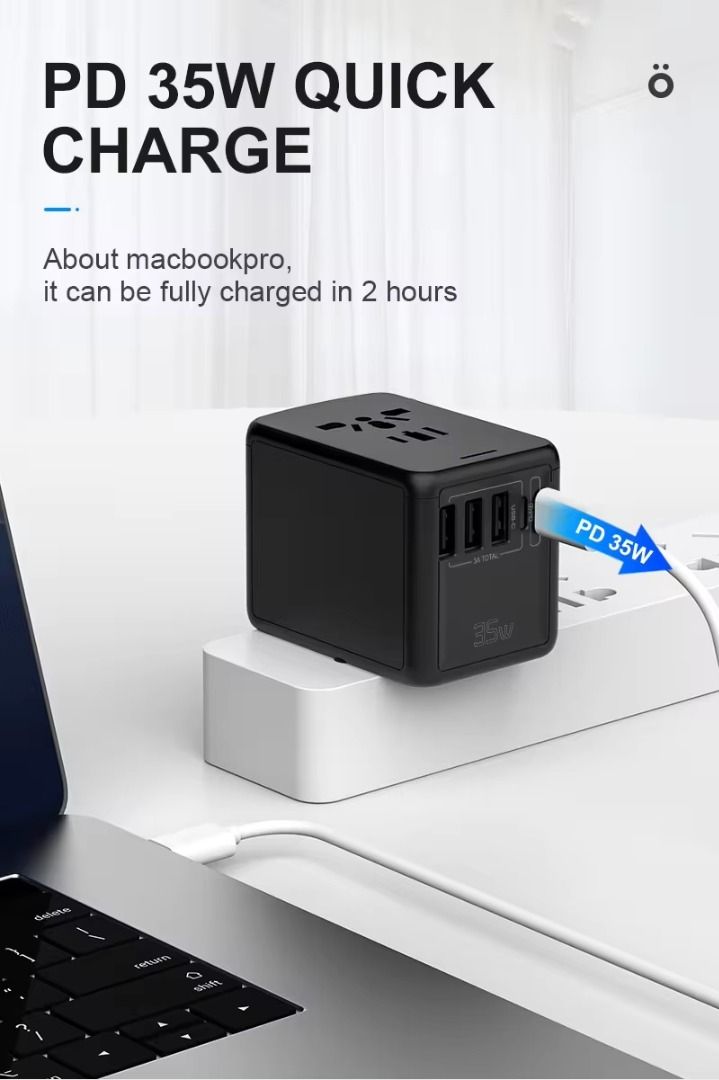 4 USB 和 Type-C + 35W PD 智慧型 USB 充電器電源插頭插座帶 LED 訊號便攜式通用旅行適配器 bawckp 4 ...