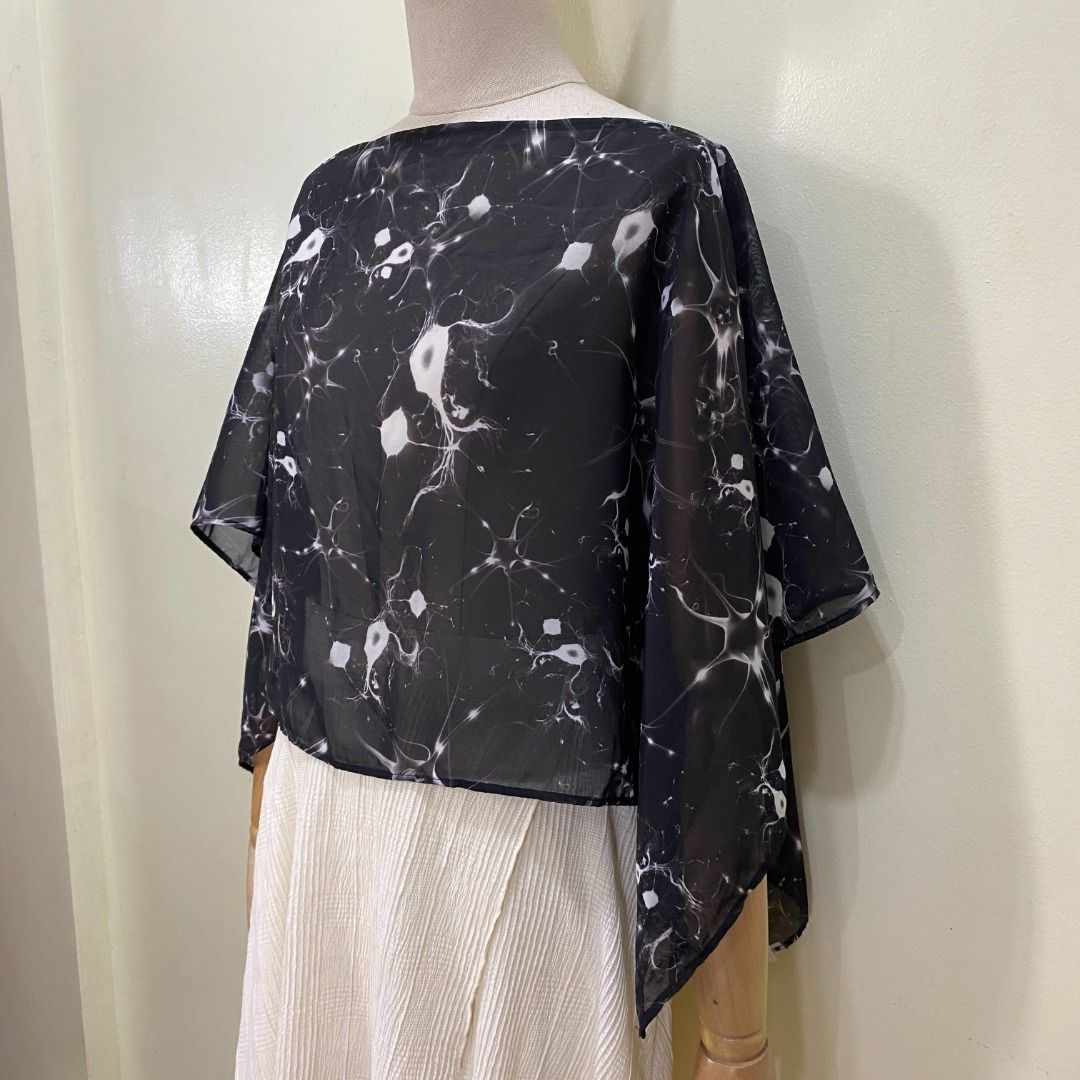 C193 - Musium Div B&W Abstract Print Sheer Coverup Poncho Top, Women's ...