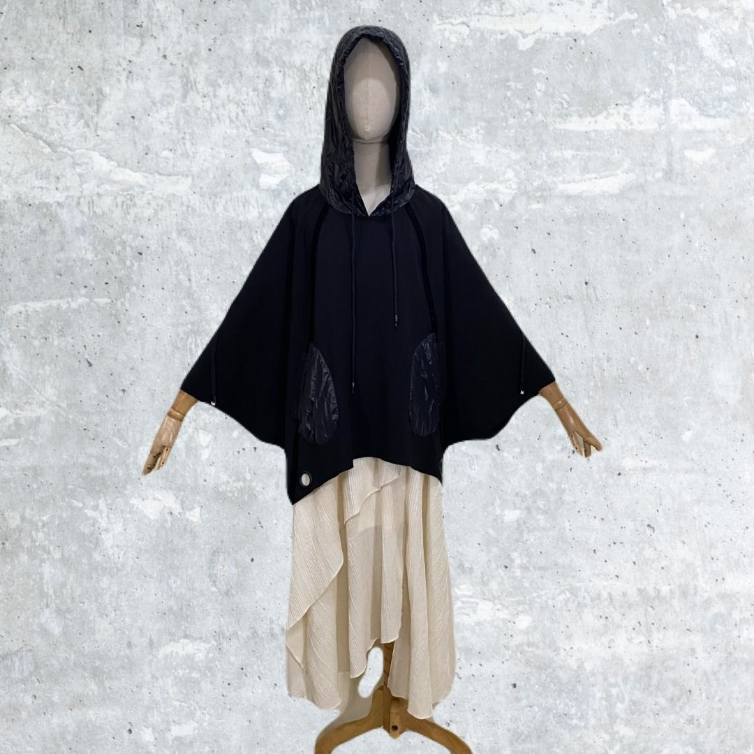 C113 - Two Giu Black Poncho-silhouette Jacket with Quilted Front and ...
