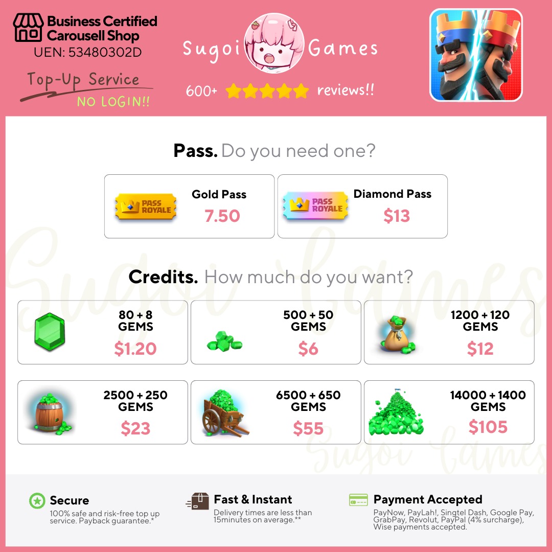 🌸Clash Royale Top Up Service | CR / SuperCell | Gems | Gold/Diamond ...