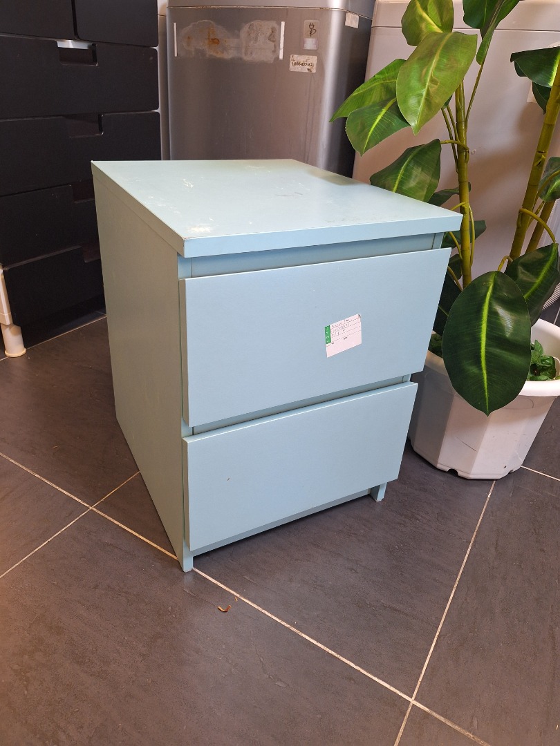 Ikea Malm Light Blue Wooden Bedside Table | Meja Sisi Katil Kayu Biru Muda IKEA Malm, Furniture ...