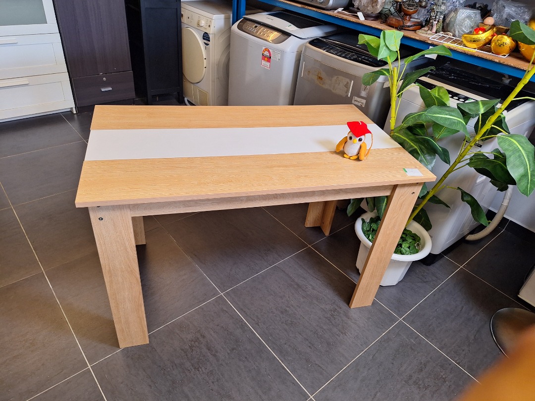 (NEW) Solid Oak Square Legs 4-Seater Dining Table w/ 2 Solid Oak Dining Chairs | Meja Makan 4 ...