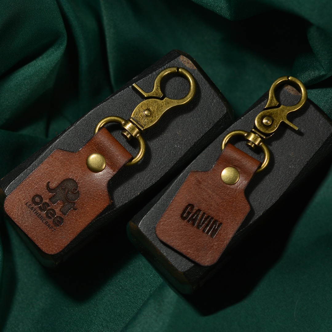 Personalized Leather Keychain (Veg-tan leather Square shape), Hobbies ...