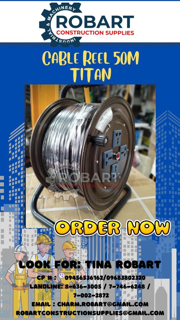 Titan Cable Reel 50M, Commercial & Industrial, Construction & Building Materials on Carousell