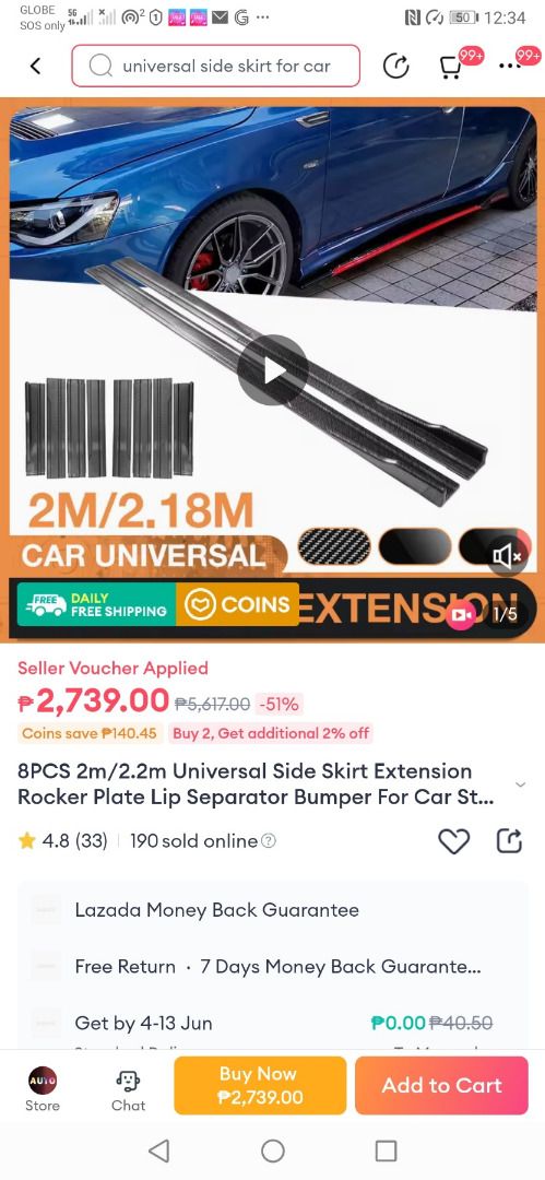 2 meters side skirt carbon universal, Car Parts & Accessories, Body ...
