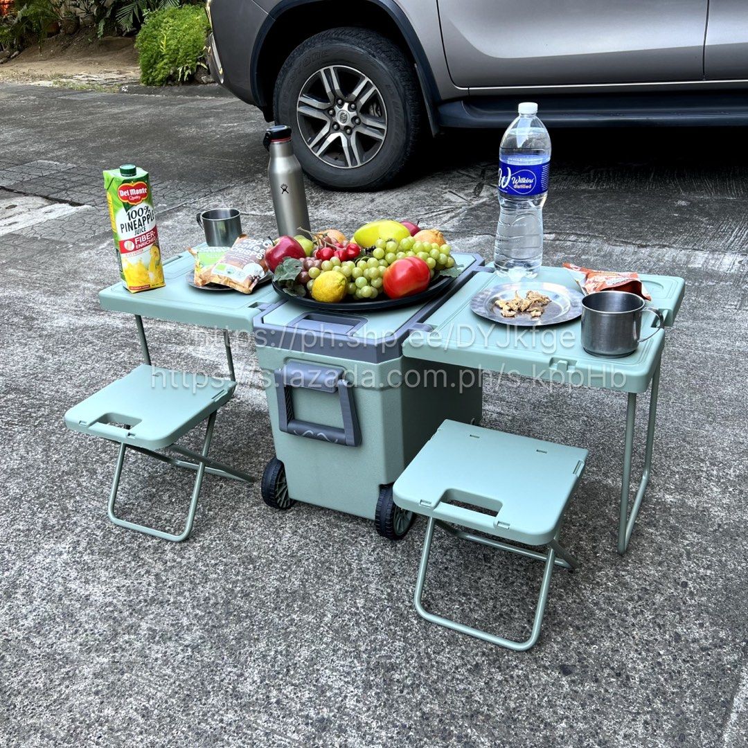 32L Cooler Ice Box Wheels with Table & Chairs [GREEN-GREY], TV & Home ...