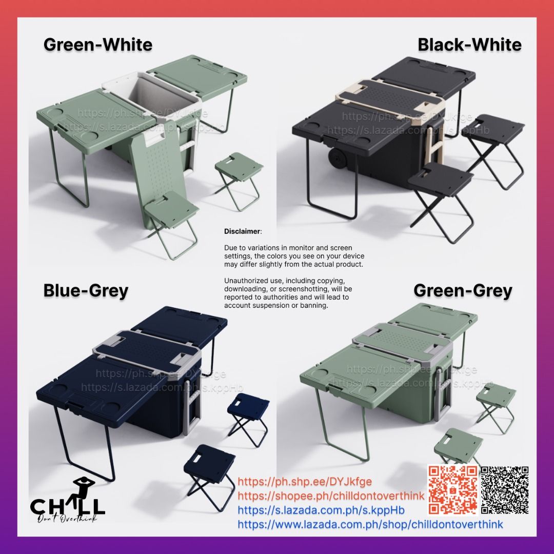 32L Cooler Ice Box Wheels with Table & Chairs [BLACK-WHITE], Furniture ...