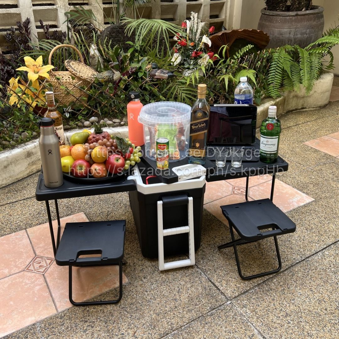 32L Cooler Ice Box Wheels with Table & Chairs [BLACK-WHITE], Furniture ...