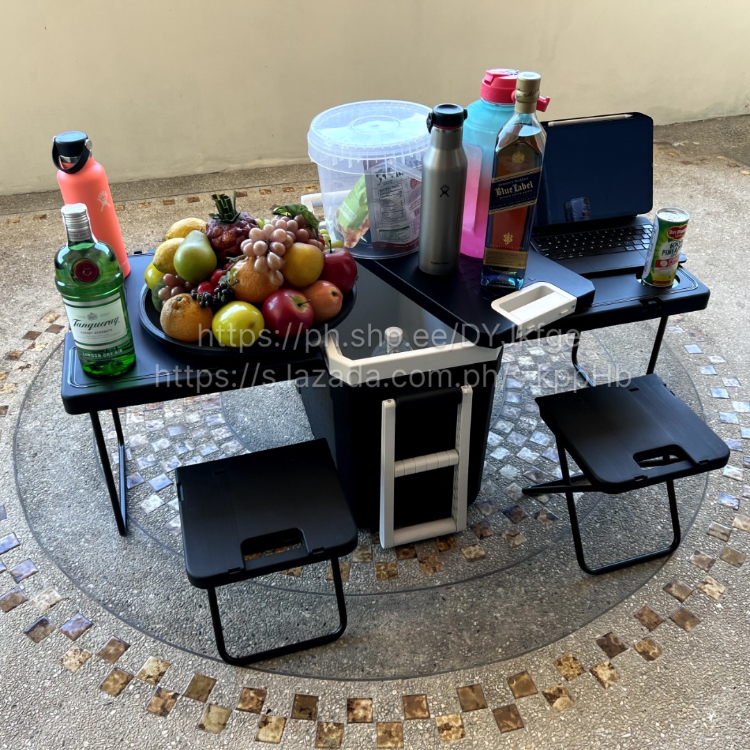 32L Cooler Ice Box Wheels with Table & Chairs [BLACK-WHITE], Furniture ...