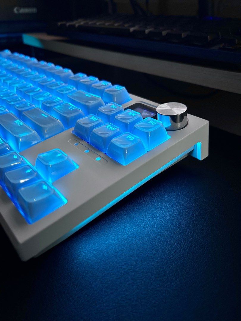 87% Custom Mechanical Keyboard (Blue Jello keycaps) - Knob + OLED ...