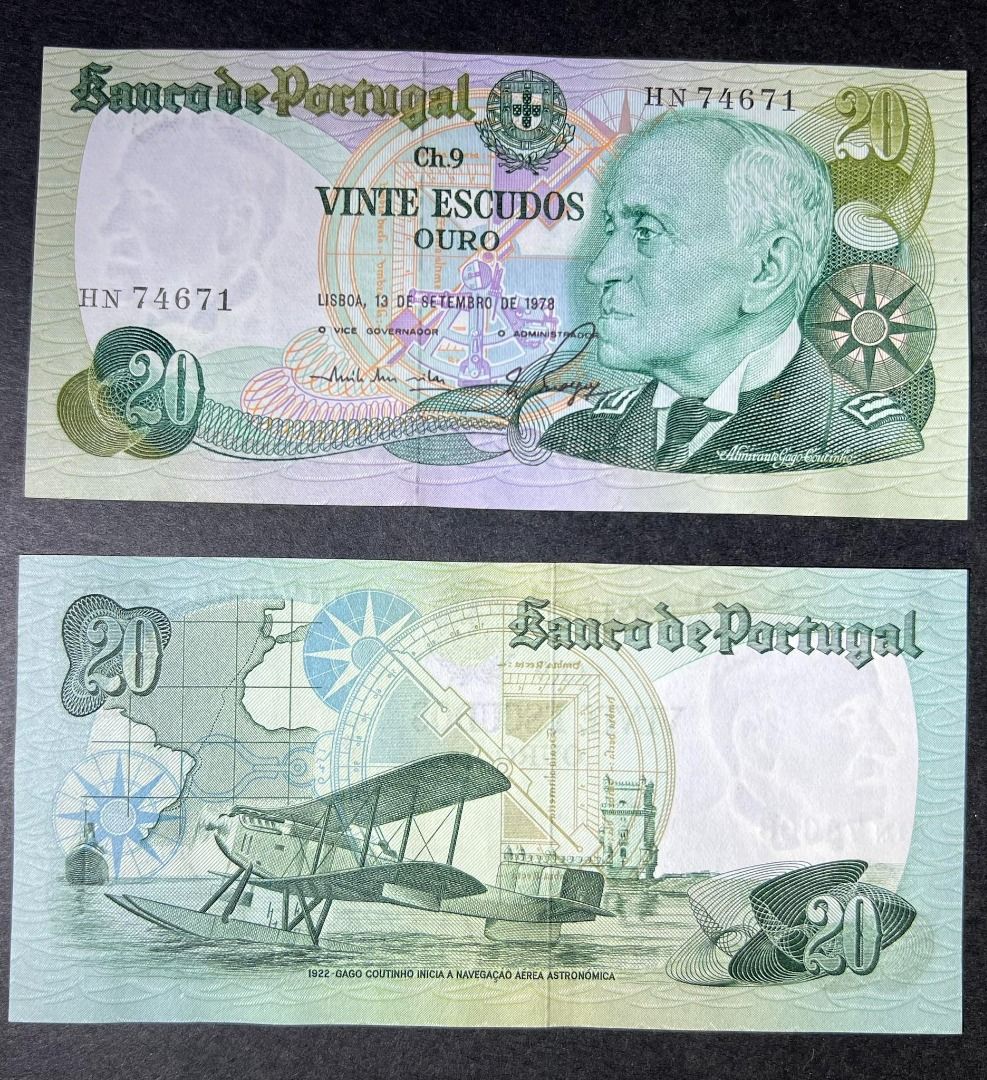 葡萄牙 Portugal 20 Escudos (1978 Admiral Gago Coutinho 9th. print Version ...