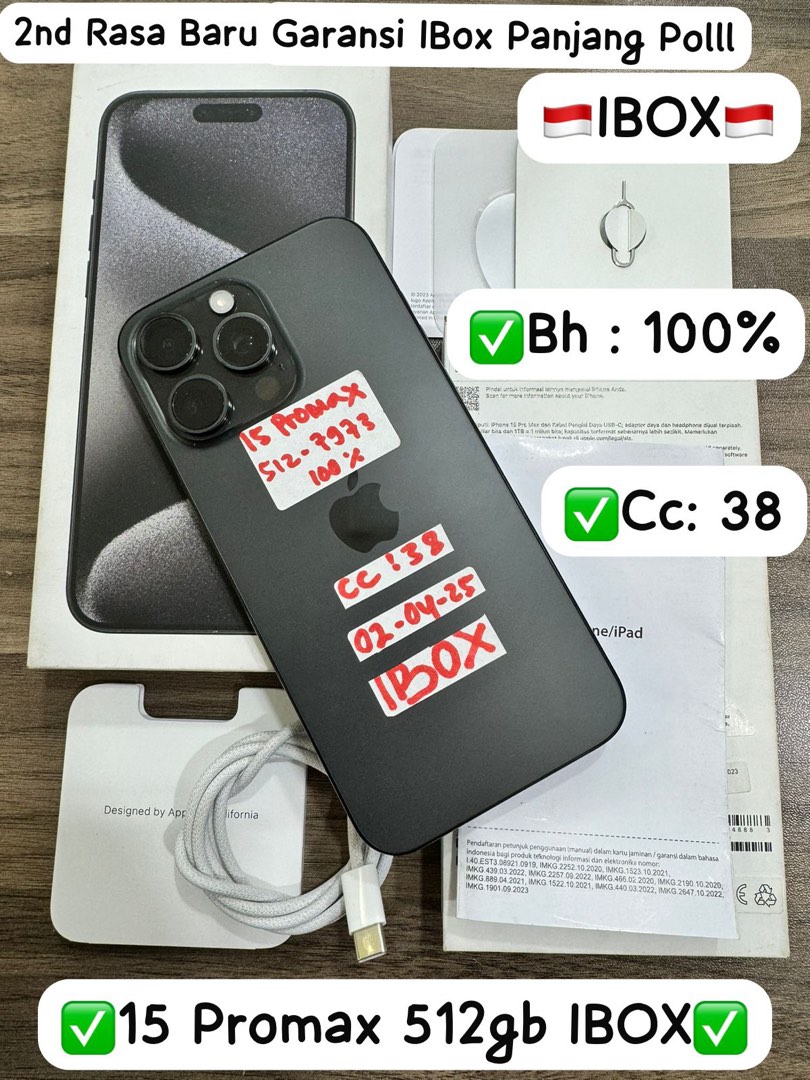 Iphone 15 promax 512gb black titanium second ibox garansi panjang ...