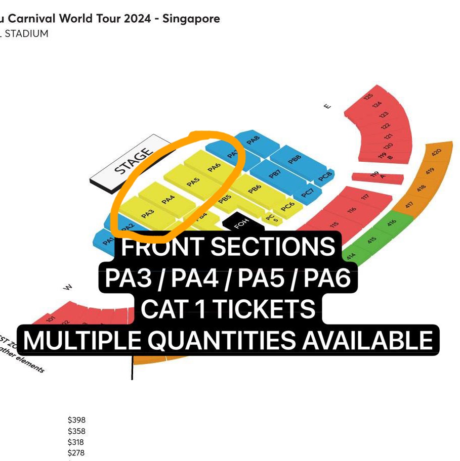 Jay Chou Cat 1 PA3 PA4 PA5 PA6 Concert Tickets Singapore Carnival World ...