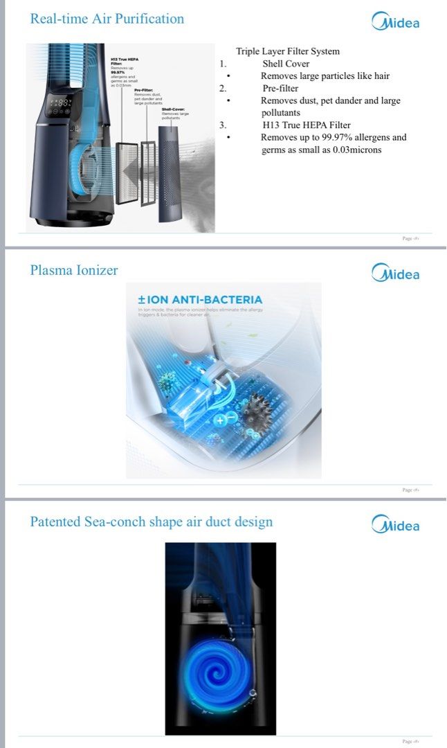 Midea Bladeless Fan 2-in-1 Easy to Clean DC MOTOR Bladeless Fan with ...