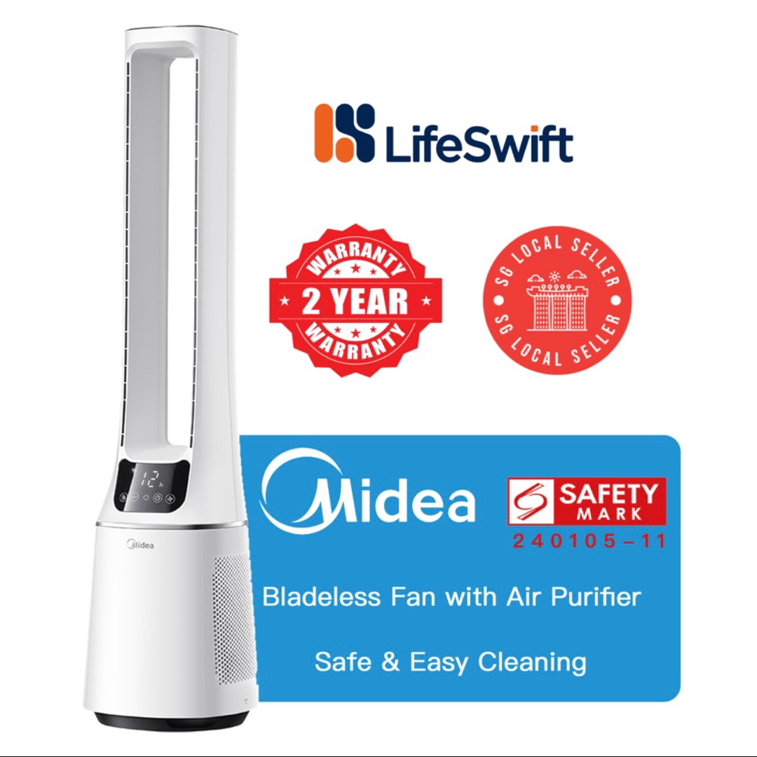 Midea Bladeless Fan 2-in-1 Easy to Clean DC MOTOR Bladeless Fan with ...