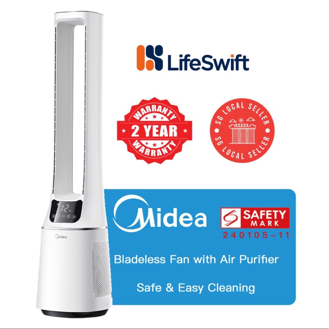 Midea Bladeless Fan 2-in-1 Easy to Clean DC MOTOR Bladeless Fan with ...
