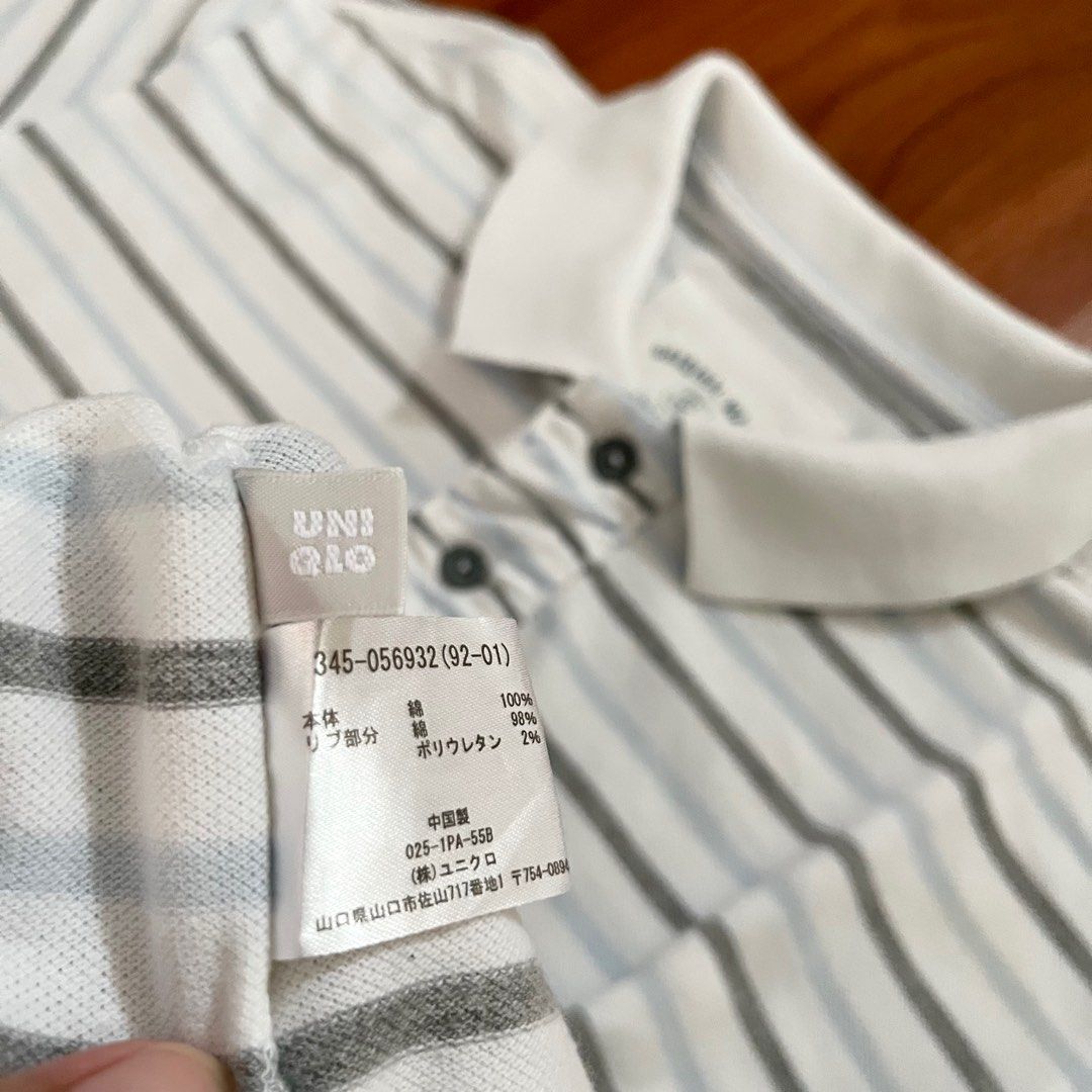 Polo Shirt UNIQLO Original Wash Striped White (L), Fesyen Pria, Pakaian ...