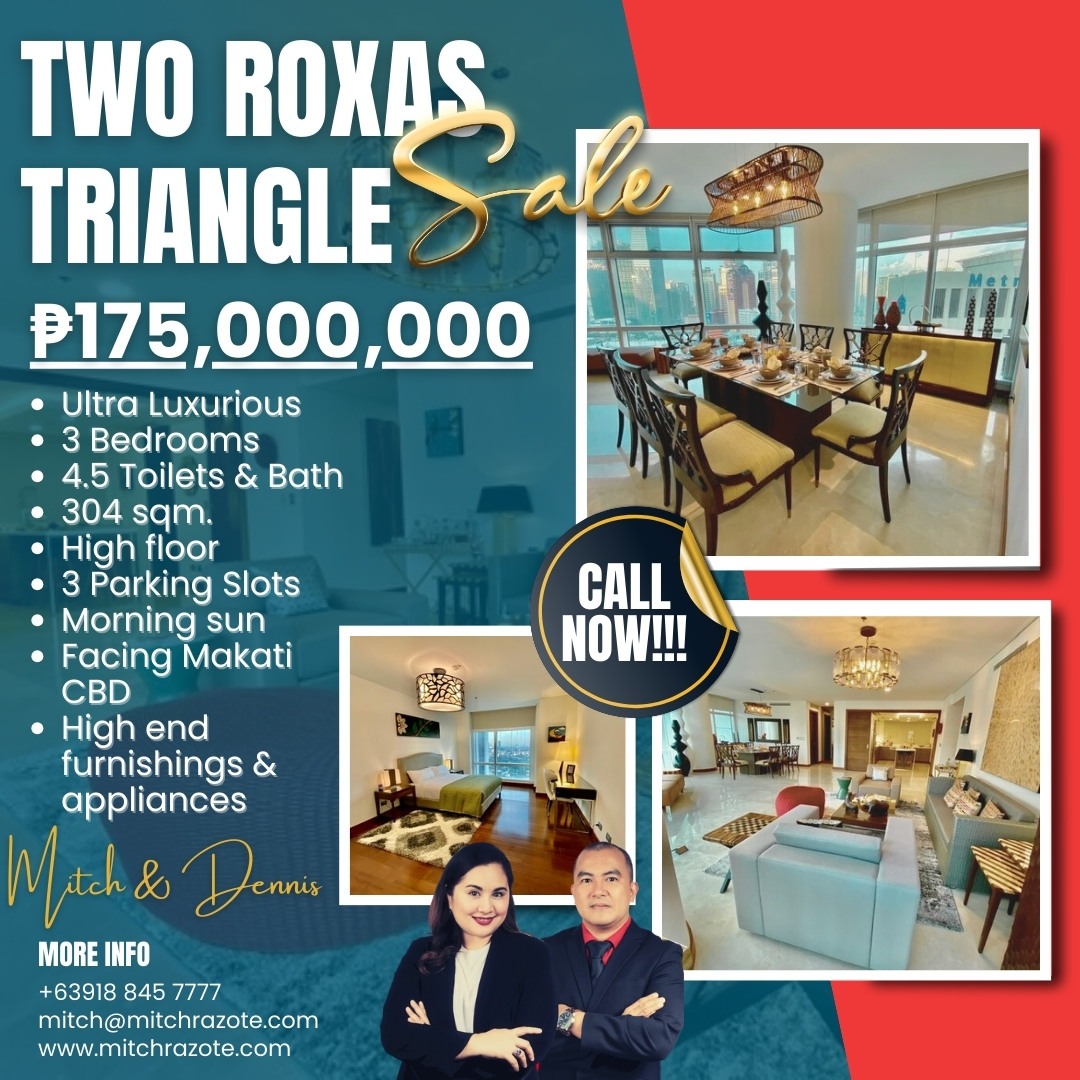 Ultra Luxurious 304 sqm. 3-Bedroom Unit For Sale and Lease at Two Roxas ...