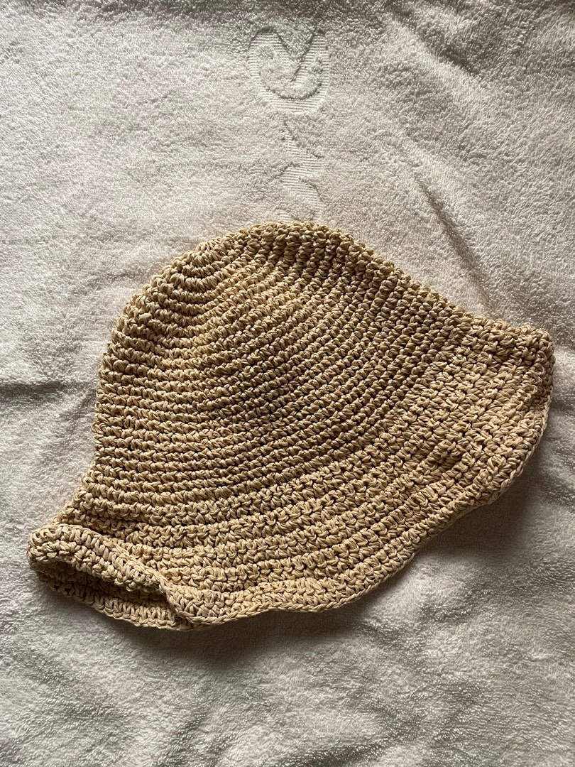 Woven rattan summer bucket hat, Women's Fashion, Watches & Accessories ...