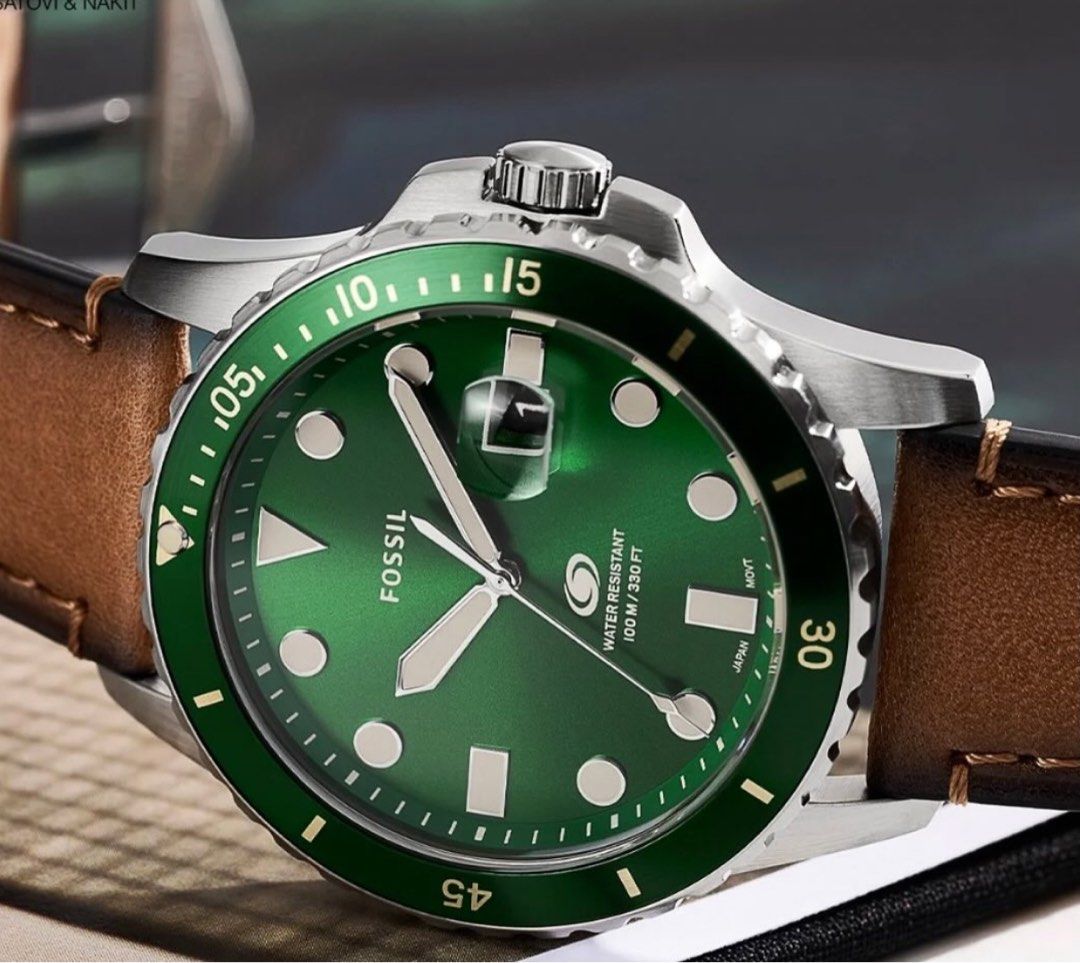 Fossil Blue Dive Three-Hand Date Tan LiteHide™ Leather Watch (42mm ...