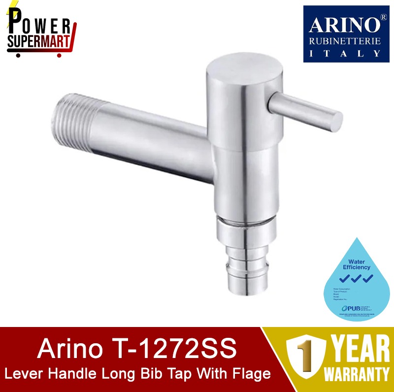 Arino T-1272SS Lever Handle Long Bib Tap with Flage. Stainless Steel ...