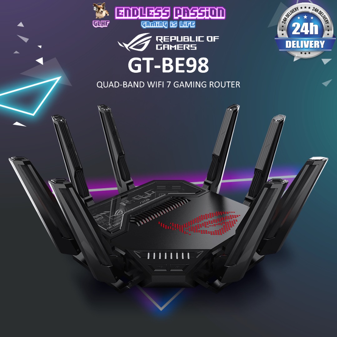 Asus ROG Rapture GT-BE98 Quad-band WiFi 7 (802.11be) Gaming Router ...