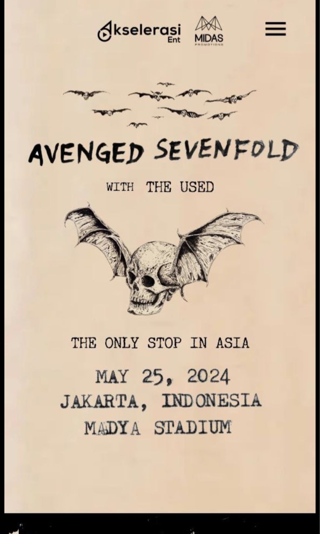 WTS CAT 5B AVENGED SEVENFOLD WITH THE USED 2024 (JAKARTA), Tickets ...