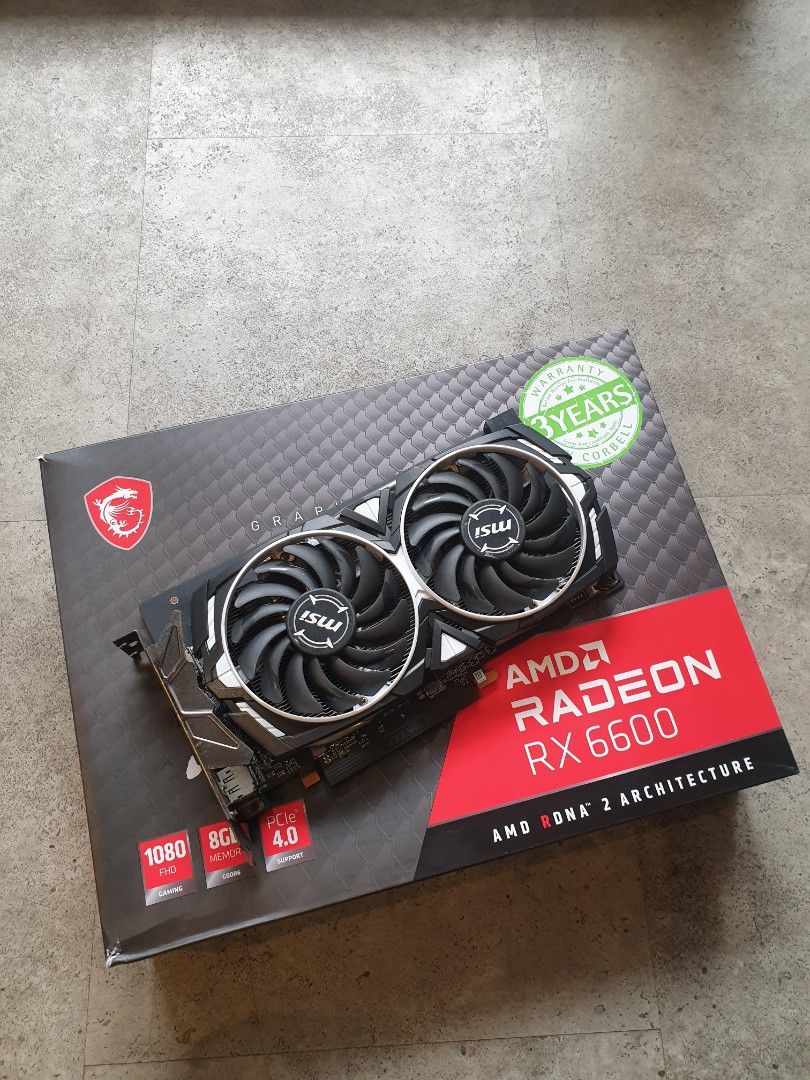 MSI ARMOR RX 6600 8GB DDR6 128BIT RADEON VGA CARD / RX6600, Elektronik, Bagian Komputer ...