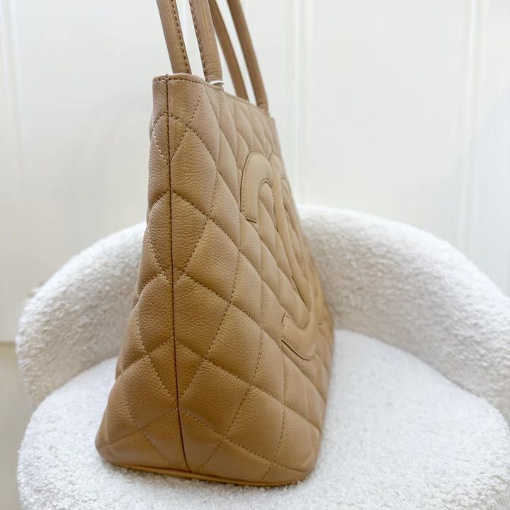 [Rare] Chanel Vintage Medallion Tote in Milk Tea Beige Caviar and GHW ...