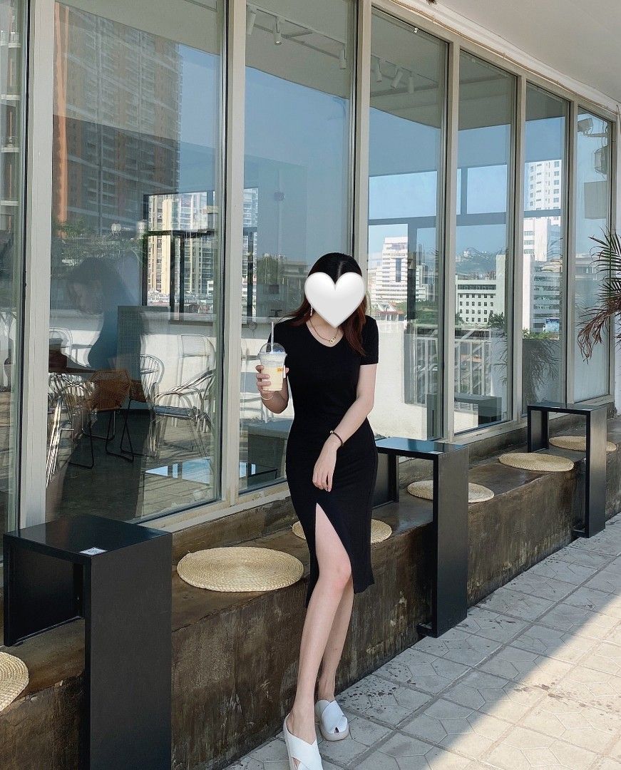 Sexy Black Leg Split Fashion Dress, Women's Fashion, Dresses & Sets ...