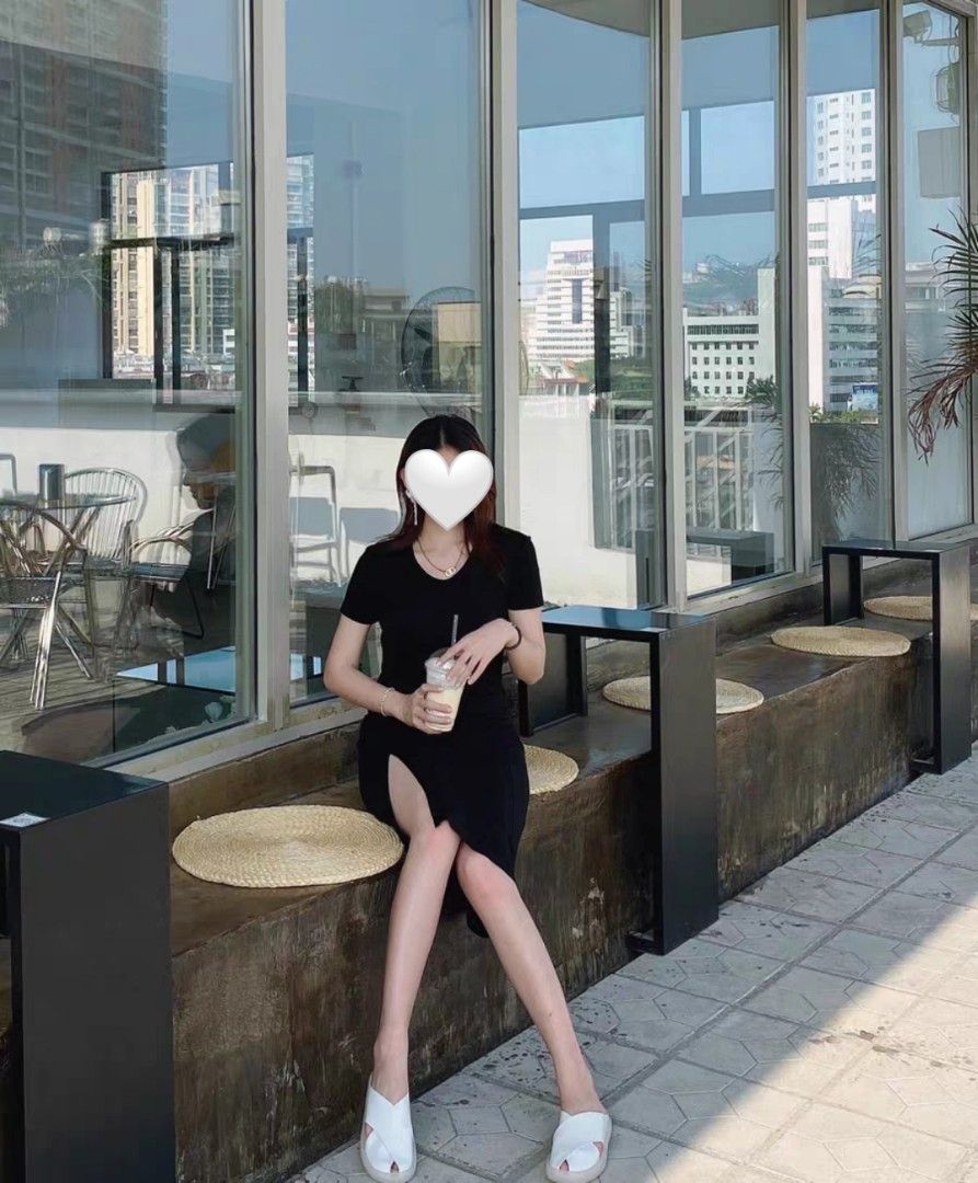 Sexy Black Leg Split Fashion Dress, Women's Fashion, Dresses & Sets ...