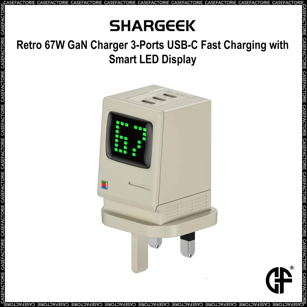 Shargeek Retro 67W GaN Charger 3-Ports USB-C Fast Charging with Smart ...