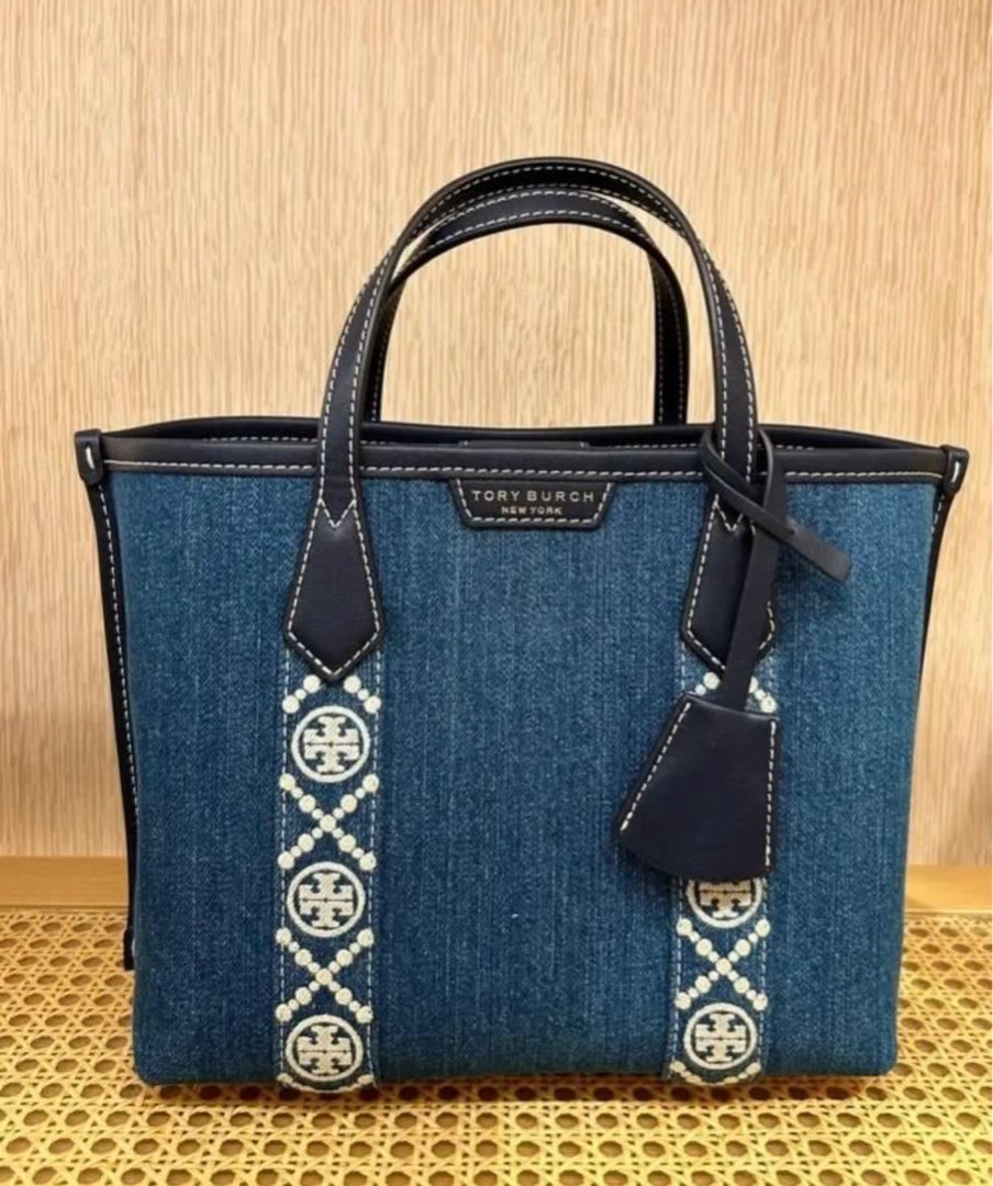 Tory Burch Perry Small Triple Compartment Denim with Sling Bag, Luxury ...