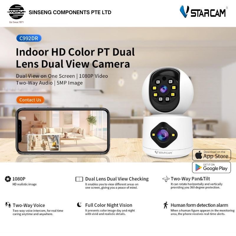 Vstarcam C992DR Dual Lens Dual Screens 4MP Baby monitor Wifi CCTV Full Color Night Vision ...