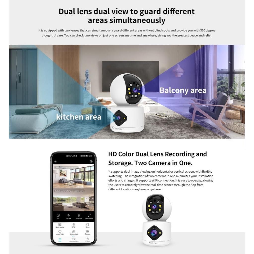 Vstarcam C992DR Dual Lens Dual Screens 4MP Baby monitor Wifi CCTV Full ...