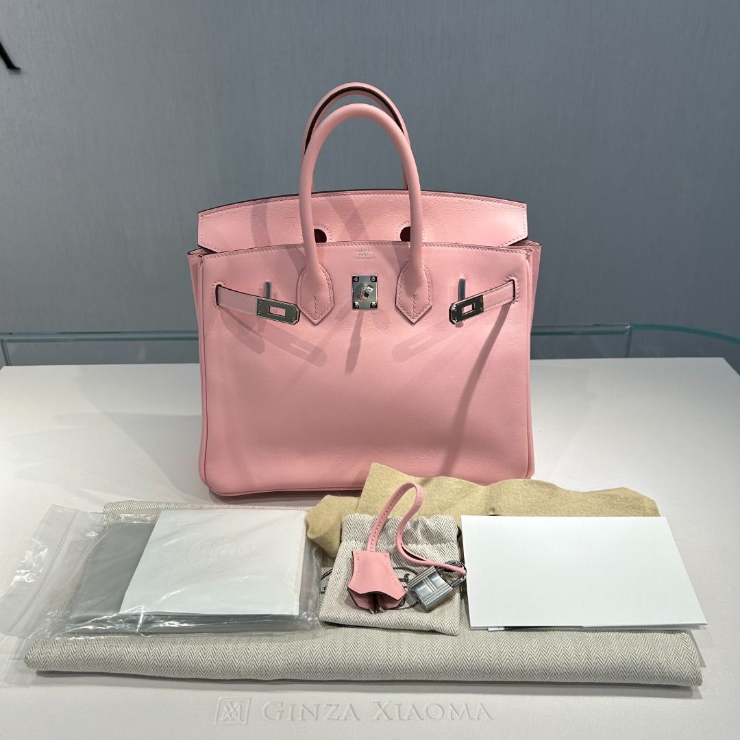 保存品 Birkin25 3Q Rose Sakura 櫻花粉 Jonathan皮 PHW 銀扣, 名牌, 手袋及銀包 - Carousell