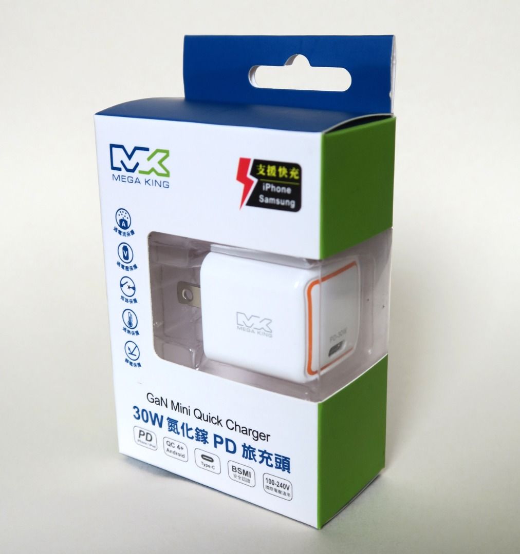 [全新轉售] MEGA KING 30W GaN氮化鎵PD旅充頭(白), 手機及配件, 電子周邊配件及產品, 電池及充電器在旋轉拍賣