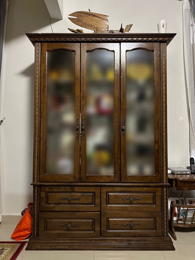ALMARI KAYU JATI DISPLAY 3 PINTU KABINET BERAT BERLACI & COFFEE TABLE ...