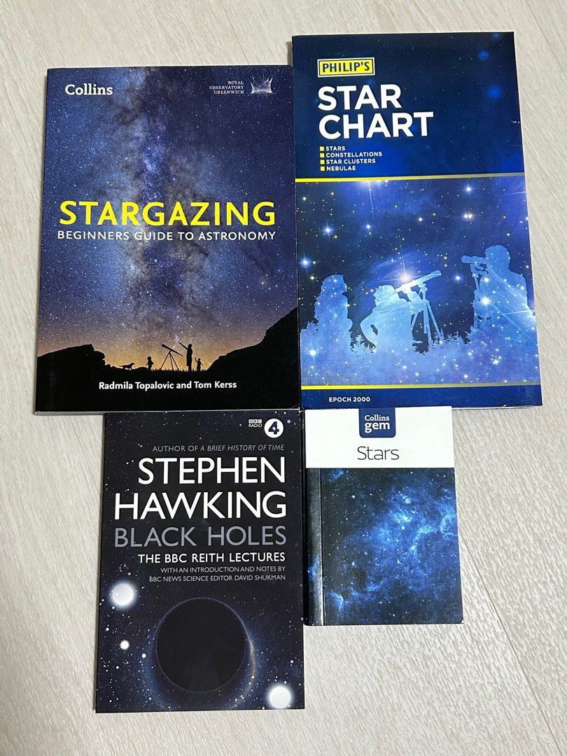Books Astronomy Stars Stargazing Beginner’s Guide Star Chart Stephen Hawking Black Holes ...