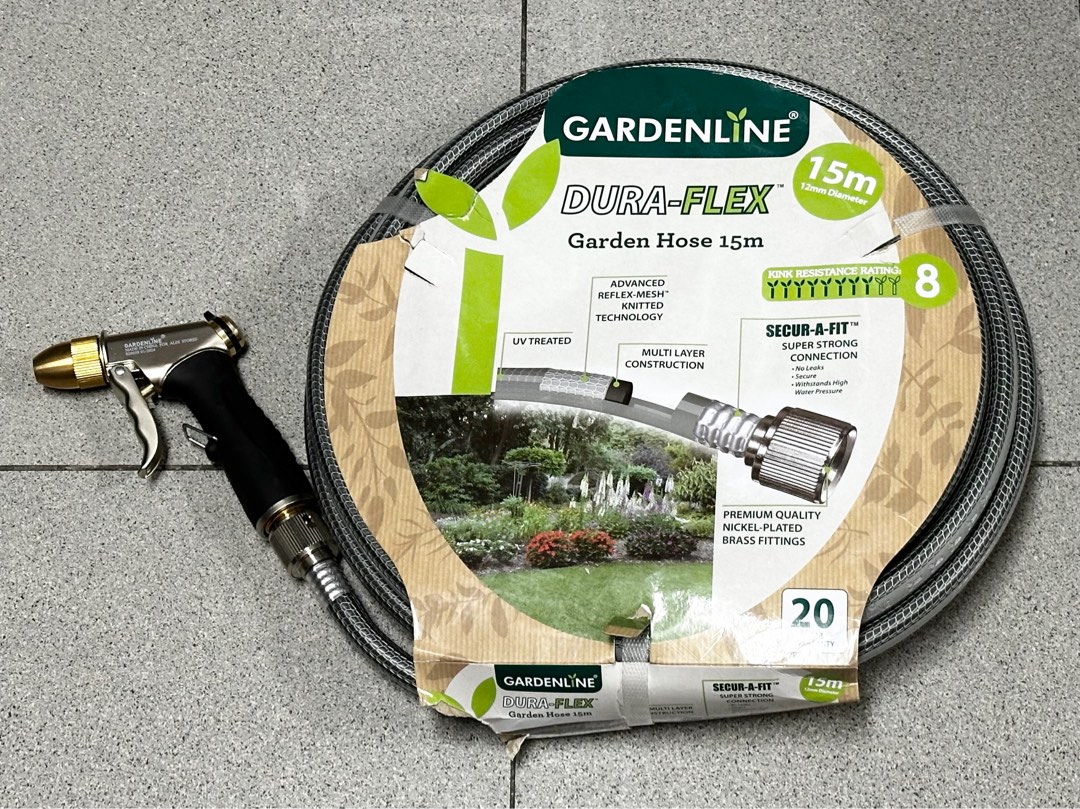 Gardenline Dura-Flex Garden Hose, 15m, Furniture & Home Living ...