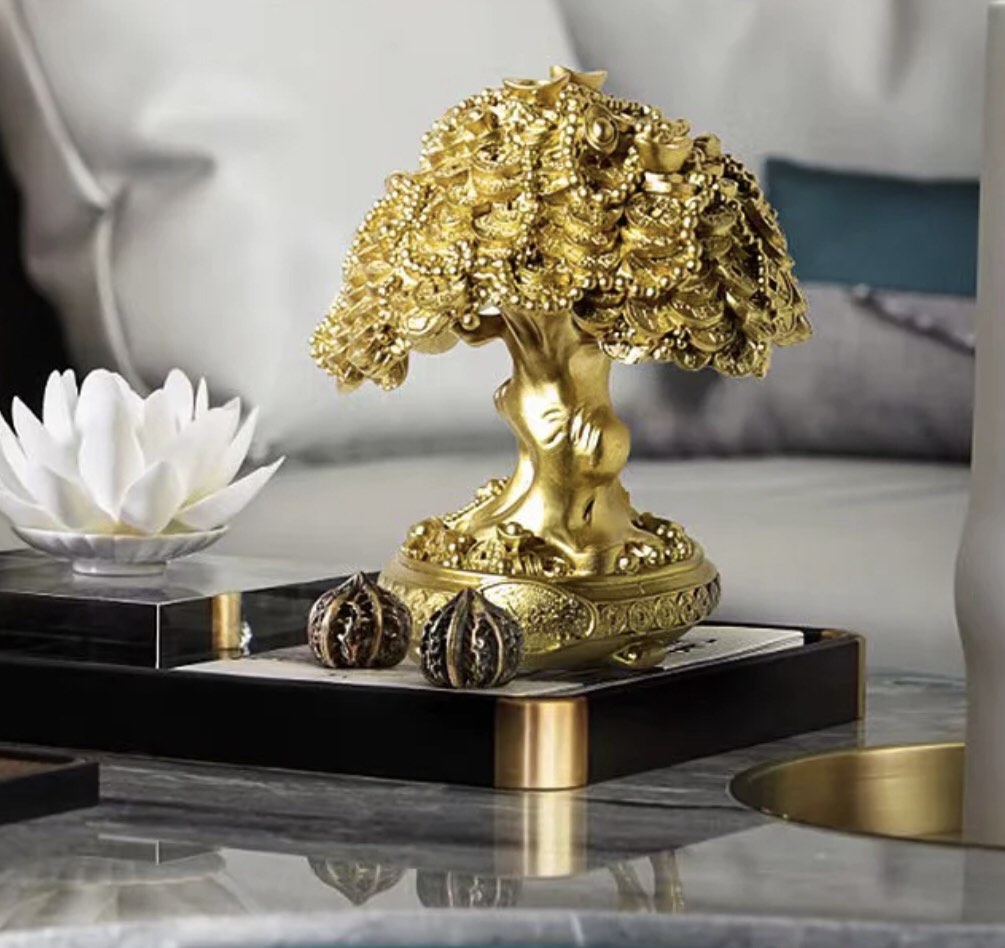 Golden Money Tree Table Decor/ Gold, Furniture & Home Living, Home ...