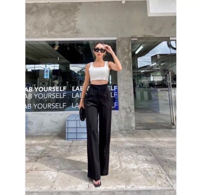 Lelyrosee black wide pants formal slack trousers, Women's Fashion ...