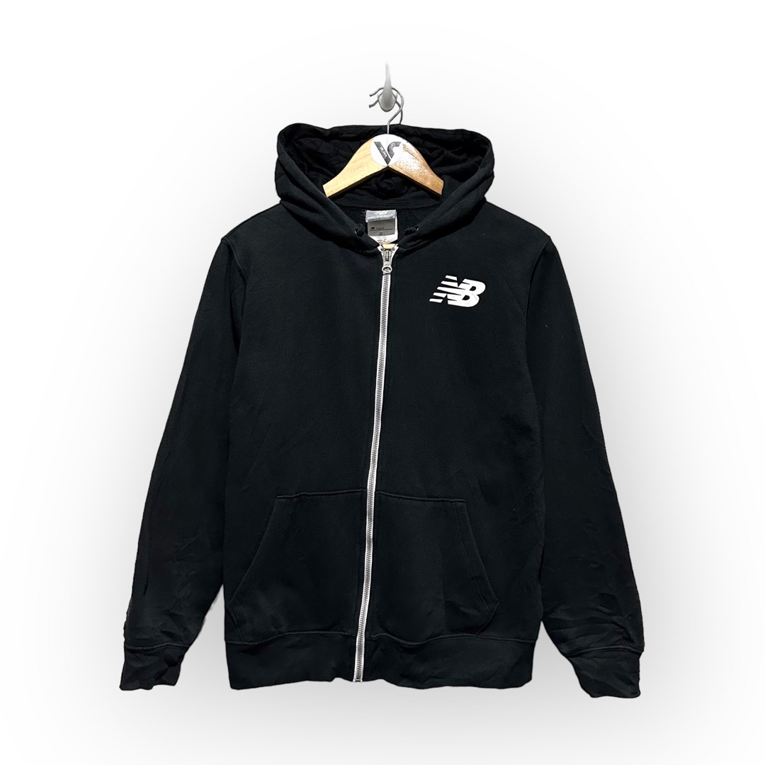 New Balance Full Zip Side Logo Black Hoodie, Men's Fashion, Tops & Sets ...