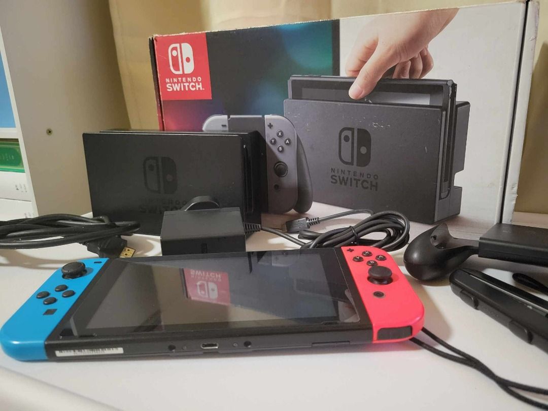 Nintendo Switch V2 with Neon Red and Neon Blue Joy-Cons Complete with ...