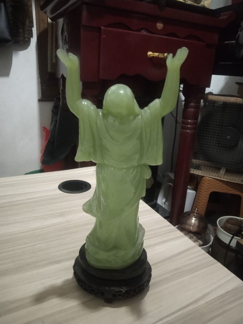 Patung Budha Julai Fiber Hijau Kuno Jadul Antik, Antik, Pajangan di Carousell